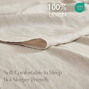 DAPU Pure Linen Sheets Set, 100% French Linen from Normandy, Breathable and Durable for Hot Sleepers, 4 Pcs Set - 1 Flat Sheet, 1 Fitted Sheet, 2 Pillowcases (Natural Linen, Queen)