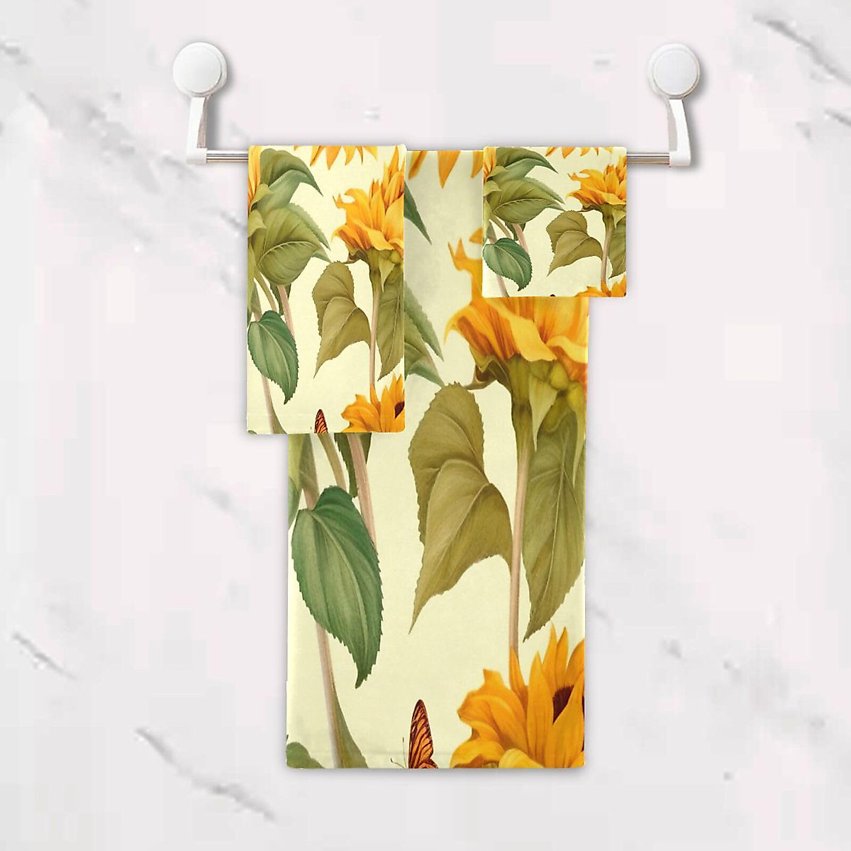 Flradish Sunflower Butterfly Towels 3 Pack Bath Towels for Bathroom Set Soft Cotton Highly Absorbent Lightweight & Quickdry Towel Set 1 Bath Towel,1 Hand Towel,1 Washclothe