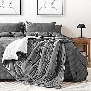 HBlife Sherpa Fleece Weighted Blanket for Adults, Oeko-Tex Certified 10 lbs Thick Fuzzy Bed Blanket, Heavy Reversible Soft Fleece Blanket with Premium Glass Beads 50 x 60 Inches, Grey