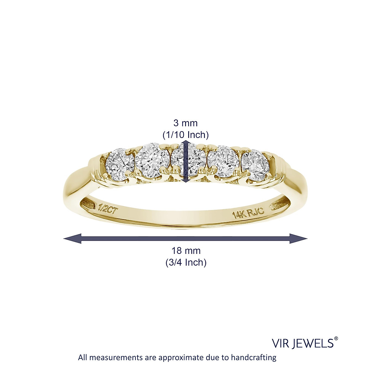 VIR JEWELS 1/2 cttw 5 Stone Diamond Ring Engagement Bridal in 14K Yellow Gold Round Prong Size 7