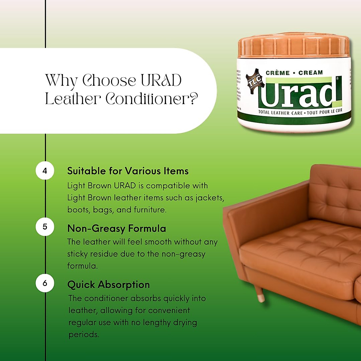 Urad Leather Crme - 7 Ounces, Light Brown