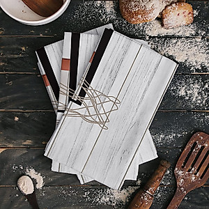 Kitchen Towels Set I Love Basketball Dish Towel Sport Wood Grain Dishcloths 2 Pack, 18x28 Inches Absorbent Soft Cotton Dish Cloths Bar Towels & Tea Towels