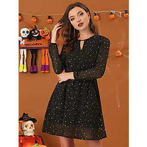 Allegra K Women's Choker V Neck Gilding Metallic Star Halloween Party Flared A-Line Dress Medium Black