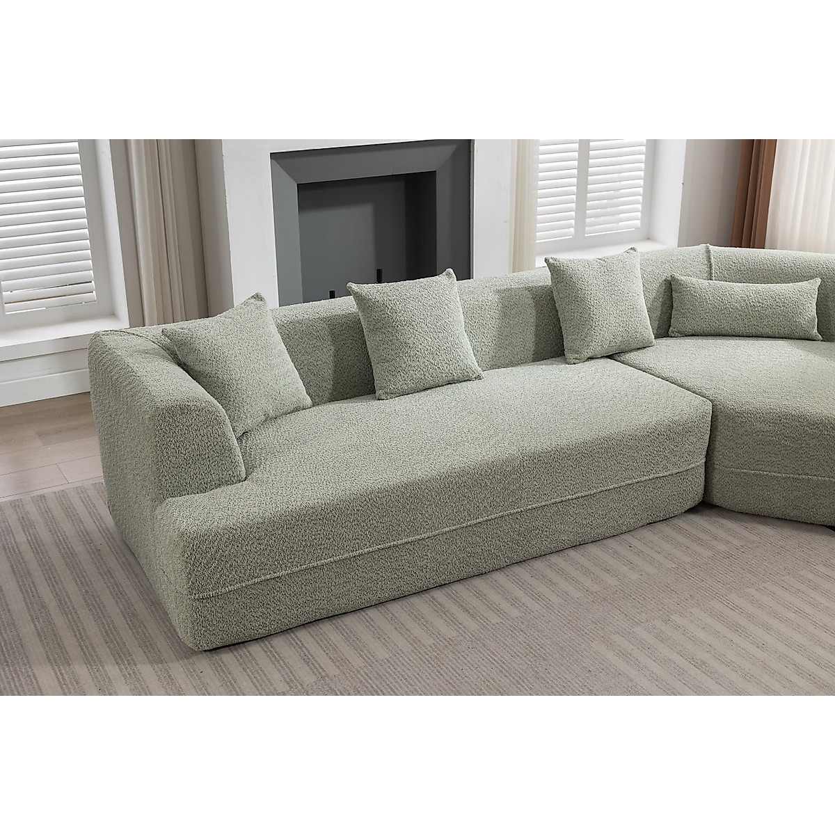 FREESNOOZE Modern Boucle Upholstered Sofa Set, 2 Piece Free Combination, Minimalist Style Modular Sectional Couch with Pillows for Living Room, Bedroom, Green