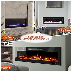 Amerlife 40" Electric Fireplace Wall Mounted, Recessed and Freestanding, Fireplace Heater W/12 Flame Color and Brightness, Touch Screen & Remote Control, Log Set & Crystal Included, Black