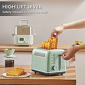 BUYDEEM DT620 2-Slice Toaster, Extra Wide Slots, Retro Stainless Steel with High Lift Lever, Bagel and Muffin Function, Removal Crumb Tray, 7-Shade Settings (Cozy Greenish)