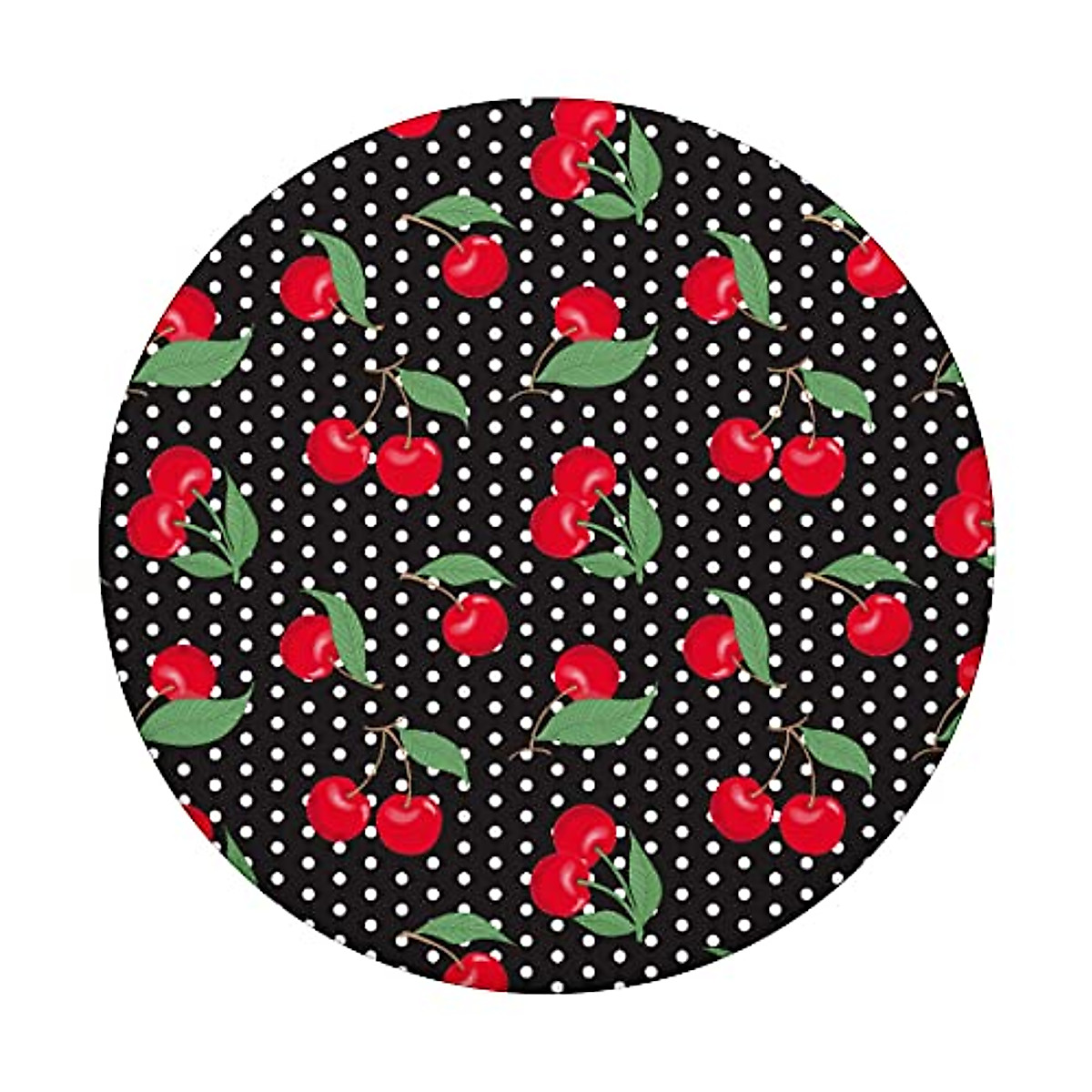 Red Cherry Fruit Green Leaves Black White Dots Points PopSockets Swappable PopGrip
