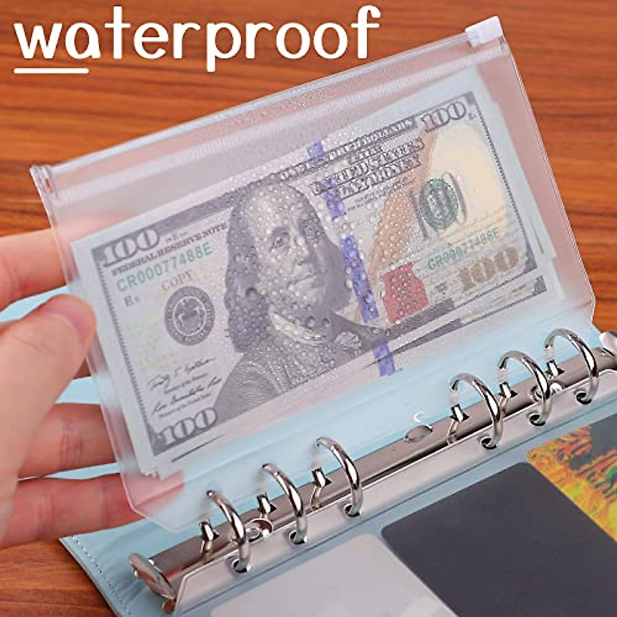 Antner 24PCS Binder Pockets A6 Size 6 Holes Zipper Cash Envelopes Binder Pouch Folders Clear Waterproof PVC Loose Leaf Bags for 6 Ring Binder Notebooks, Documents and Cards
