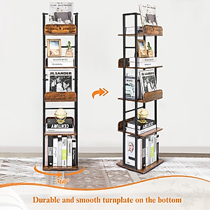 Bikoney Bookshelves 5-Tier, Rotating Bookshelf Tower for Corner, Small Bookcase, Tall Industrial Bookshelf, Narrow Bookshelf, Wood and Metal Black