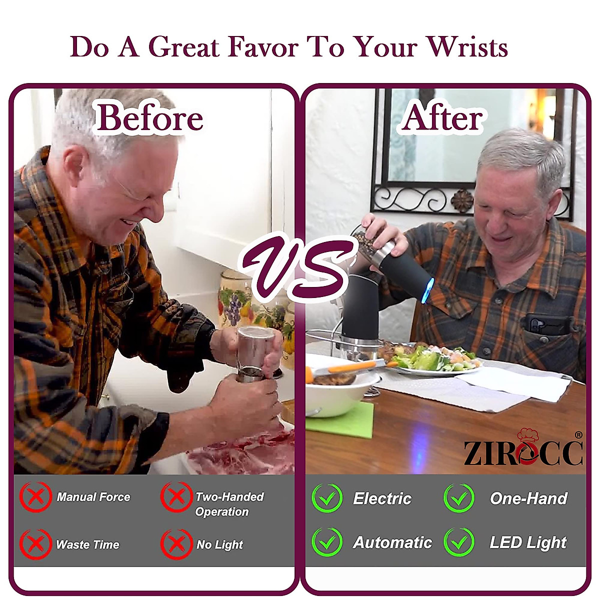 (2 Pack) Gravity Electric Salt and Pepper Grinder Set Battery Operated One Hand Automatic Operation, Adjustable Coarseness Mill Grinders Shakers LED Light, Kitchen Gadgets Gifts-Black