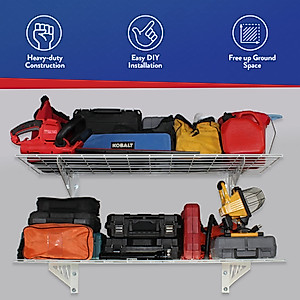 SafeRacks Wall Shelves - 2 Pk 18"x48" Wall Mountable Shelving Unit for Storage Rack, Pantry Shelves, Utility Shelving, Heavy Duty Shelves w/ 4 Versatile Accessory Hooks, 500lbs Capacity, White