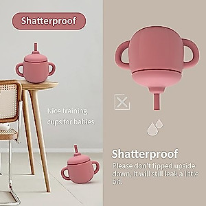 Santi & Me 2-1 Silicone Straw Cup for Baby, Spill-proof Sippy Cup for Babies 6-12-18 Month, Open Training Water Cups with Easy-Hold Handle, Baby Led Weaning Cups - BPA Free - 8.8oz (Dark pink)