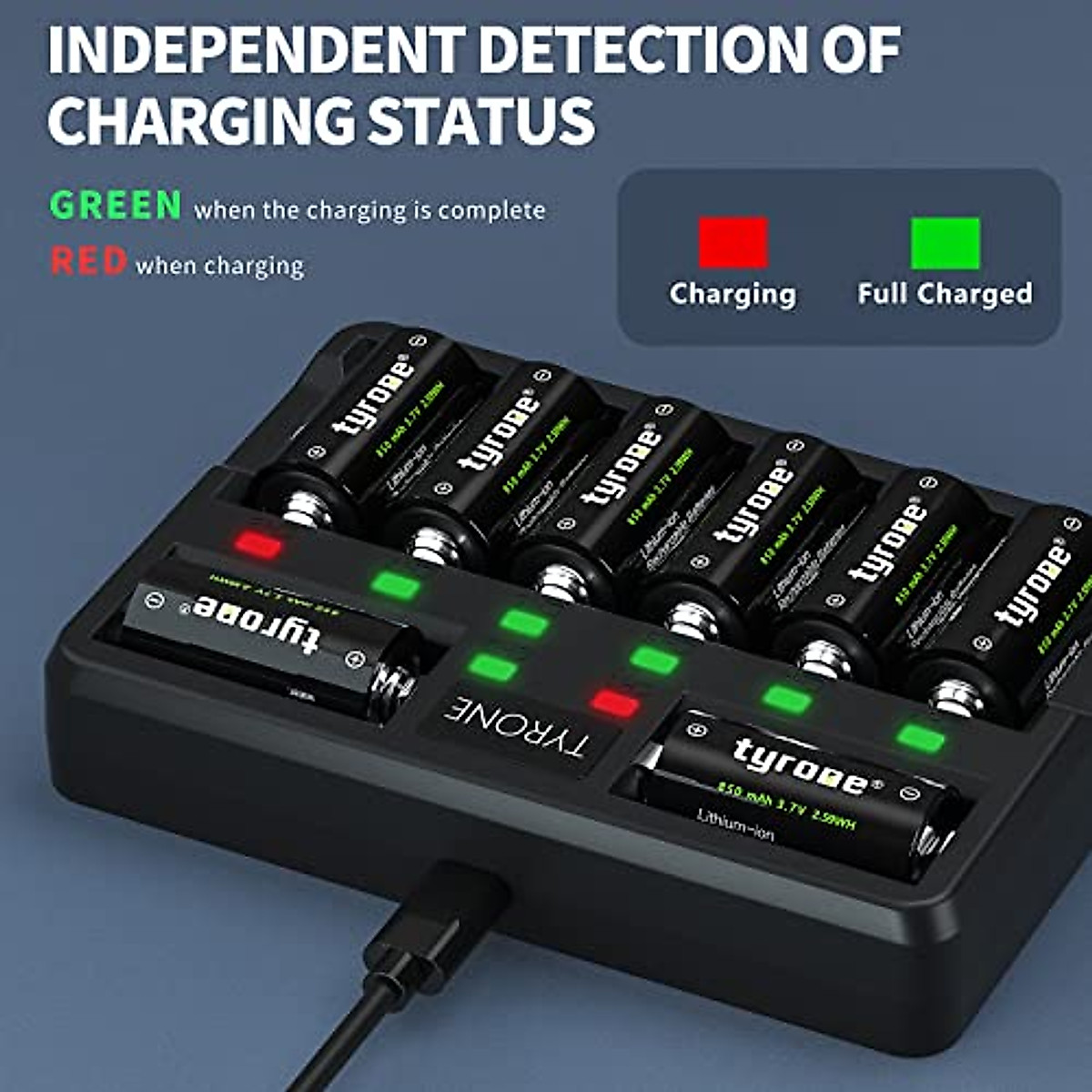 tyrone CR123A Rechargeable Batteries, 123A Lithium Battery for Arlo Camera VMC3030 VMS3330 3530 Alarm System, Flashlights 16 Pack CR 123A 3.7V 850mAh Batteries with Charger