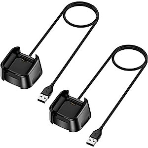 QIBOX Charger Compatible with Fitbit Versa 2 (Not for Versa/Versa Lite), 2-Pack Replacement USB Charging Cable Dock Stand for Versa 2 Health & Fitness Smartwatch, 3Ft Sturdy Power Cord