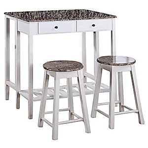 King's Brand 3 Pc. White Finish Wood Drop Down Table & 2 Stools