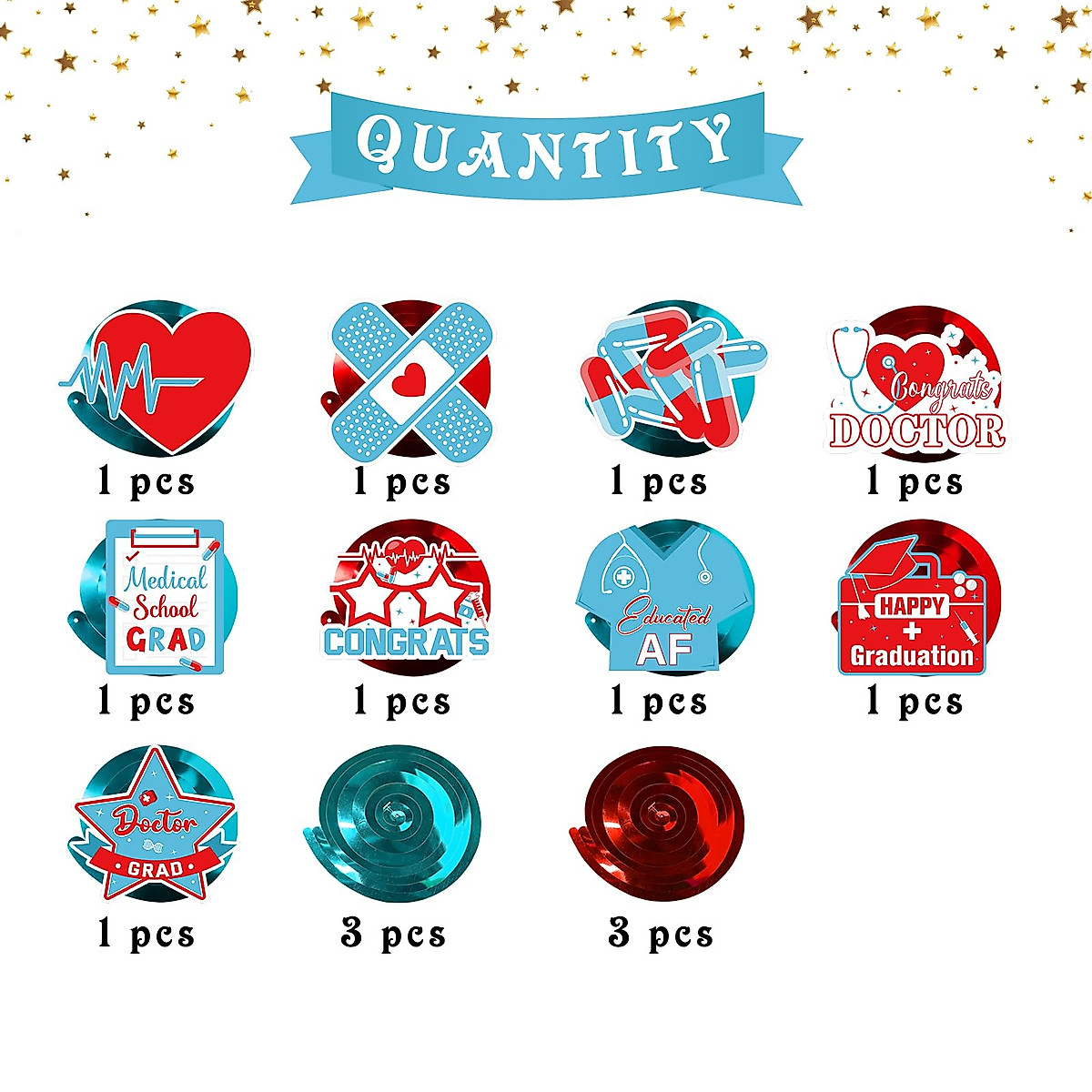 INNORU Congrats Doctor Hanging Swirls Streamers, Foil Ceiling Doctor Graduation Party Swirls Supplies, Medical School Graduation Party Hanging Decorations Supplies 15 PCS