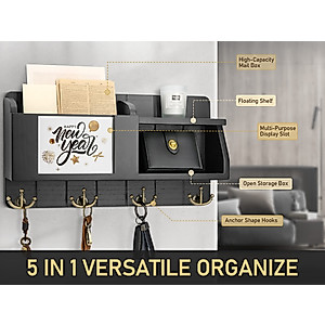 Rebee Vision Modern Key Holder for Wall - Mail Organizer Wall Mount with Chalkboard & Sayings - Home Decor for Entryway