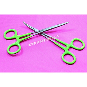 German Stainless New Vinyl 6.25" Straight + Curved Hemostat Forceps Locking Clamps Stainless Steel (CYNAMED Brand)