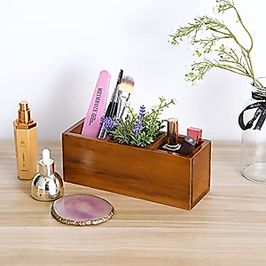 dedoot Wood Remote Holder Desk Pencil Holder, 3 Compartment Brown Wooden Organizer Drawer 3 Section Rustic Remote Control Holder for School, Home and Office Supplies, 9x3x3.4Inches