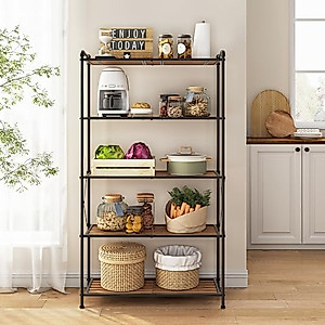 Tajsoon 5 Tier Bathroom Shelf Unit Free Standing Shelves, Widen Display Shelf, Multipurpose Storage Shelf for Bathroom, Kitchen, Entryway, Living Room, Industrial Style, Metal