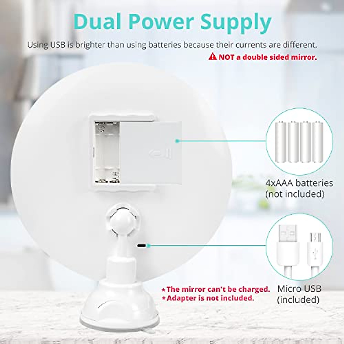 Fabuday 15X Lighted Magnifying Mirror with Lights - 8 Inch Makeup Mirrors with Suction Cups and Magnification for Bathrooom, Dual Power Supply, Adjustable Lighting, Light Up Magnified Mirror