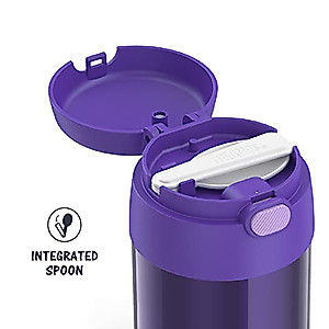 THERMOS FUNTAINER 10 Ounce Stainless Steel Vacuum Insulated Kids Food Jar with Folding Spoon, Navy & FUNTAINER 10 Ounce Stainless Steel Vacuum Insulated Kids Food Jar with Folding Spoon, Purple