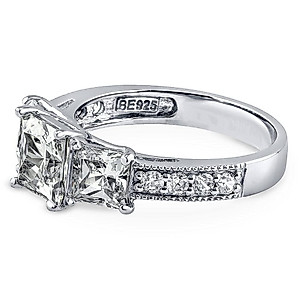 BERRICLE Sterling Silver 3-Stone Wedding Engagement Rings Princess Cut Cubic Zirconia CZ Promise Ring for Women, Rhodium Plated Size 7