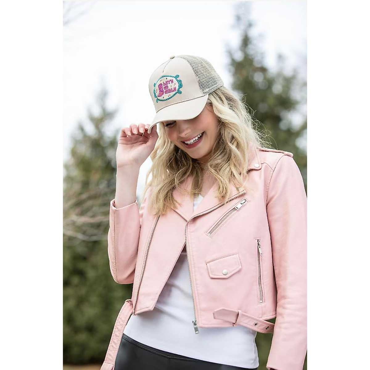 PACIFIC BRIM Women's Adjustable Cap Mesh Side Panels Trucker Hat - Let's Go Girls