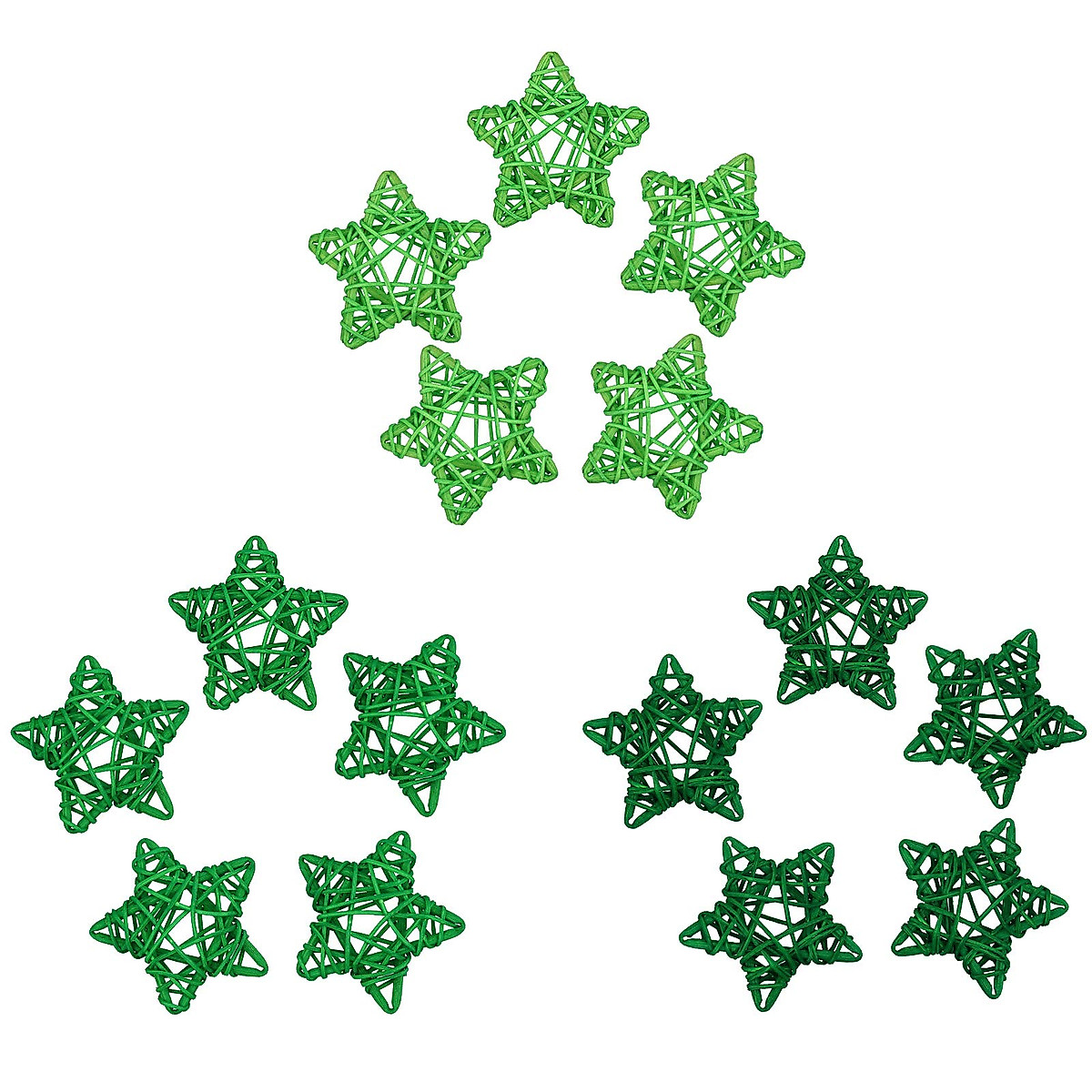 Jetec 15 Pieces 2.4 Inch Natural Rattan Stars Wicker Rattan Stars for Home Garden Wreath DIY Craft Wedding Valentine's Day Festival Party Hanging Decorations (Green, Light Green, Dark Green)