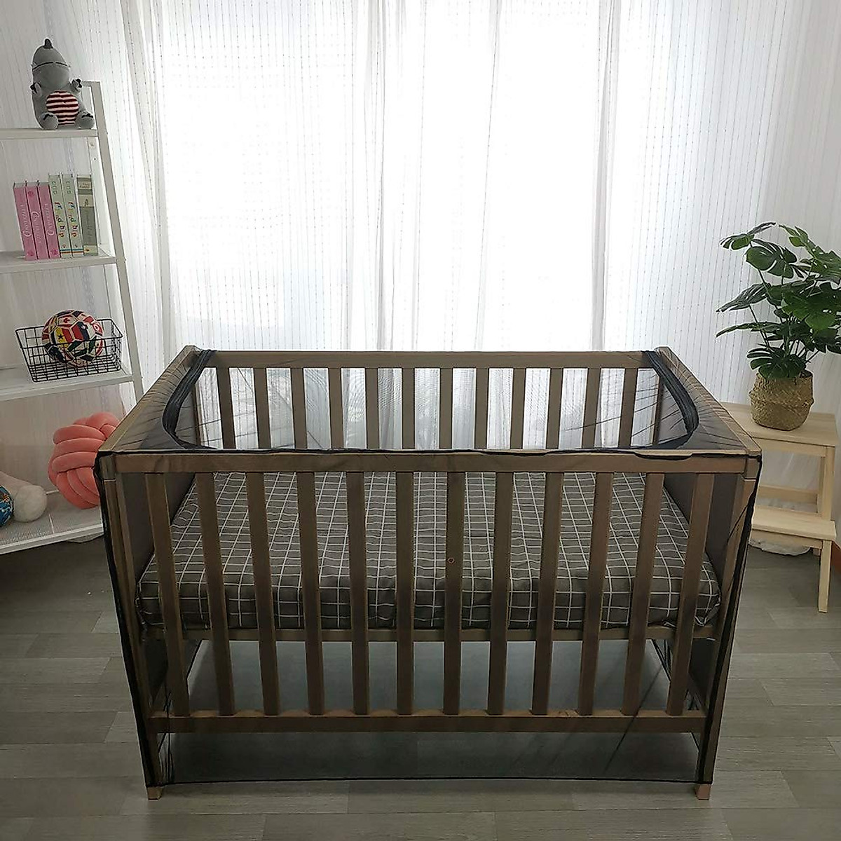 Crib net Crib Tent with Sewn in Storage Pouch, Baby Mosquito net for Crib, Pack N Play, Playpen/Stroller, 3 Sides Zipper Opening, 2 Luminous Zipper Head, Elastic Edges, Easy Attach and Remove, Black