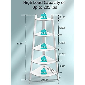MiTechPro 63" Tall Corner Shelf, 5 Tier Industrial Corner Bookshelf Bookcase Rustic Corner Ladder Shelf Plant Stand for Living Room, Kitchen, Home Office
