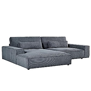 Container Furniture Direct Luxe Oversized Two-Piece Sectional Couches for Living Room, L Shaped Sofa with Chaise, Upholstered with Corduroy Fabric, Dark Grey - Left Facing