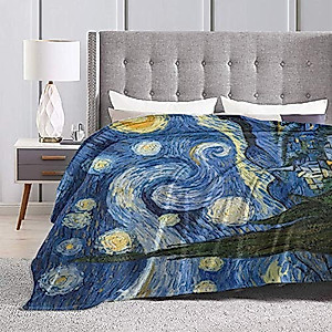 Fleece Plush Throw Blanket Comforter Vincent Van Gogh Art Oil Painting Starry Night Faux Fur Soft Cozy Warm Fluffy Microfiber Fuzzy Blanket for Bed Couch Sofa Chair Fall Nap Travel Camp