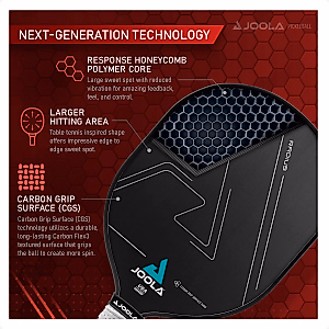 JOOLA Radius Pro Pickleball Paddle with Textured Carbon Grip Surface - Creates More Spin and Maximum Control - Largest Sweetspot - 16mm Pickleball Racket with Response Polypropylene Honeycomb Core
