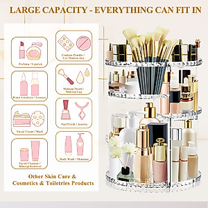BlingCnsy 360 Large Rotating Makeup Organizer for Vanity Clear - Adjustable & Durable Spinning Cosmetics Skincare Perfume Brush Storage for Bathroom Dresser - Beauty Gift for Girl Women Mom