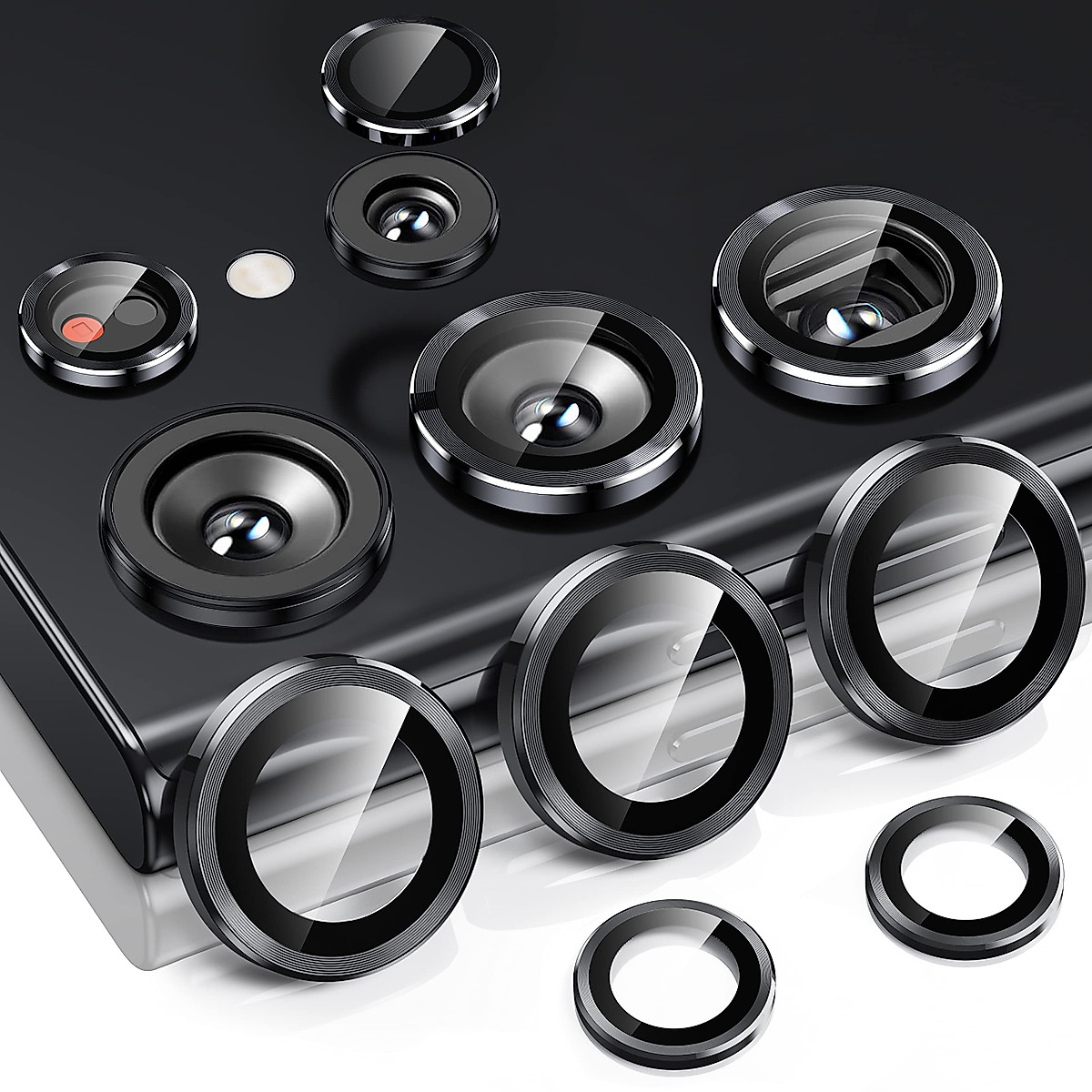 Hoerrye for Samsung Galaxy S23 Ultra Camera Lens Protector, Case-Friendly, 9H Tempered Glass Anti-Scratch, Space Titanium Military-Grade Protection Circle, Removal Tool (Black)