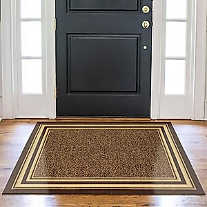 Ottomanson Ottohome Non-Slip Rubberback Bordered Design 5x7 Indoor Area Rug, 5' x 6'6", Brown