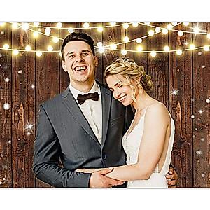Funnytree 7x5FT Rustic Glitter Wood Photography Backdrop for Wedding Party Banner Birthday Bridal Shower I Do BBQ Baby Shower Background Photo Booth