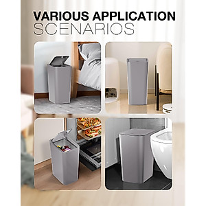 ITCPRL Bathroom Trash Can with Lid, 2 Pack 4 Gallons/15 Liters Garbage Can with Pop-Up Lid, Small Plastic Trash Can, Slim Trash Bin Waste Basket for Bathroom, Bedroom, Office, Living Room(Grey)