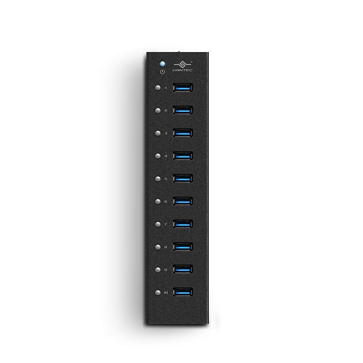 Vantec 10-Port USB 3.0 Hub, Aluminum, Full Powered, Mountable, with All Ports Data & Charging Up to 1.5A, BC 1.2, Premium 12V/5A, 60W Power Adapter (UGT-AH110U3-BK),Black
