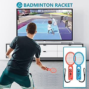 2022 Nintendo Switch Sports Accessories Bundle, 10 in 1 Family Sports Game Accessories Kit for Switch OLED, Joycon Grip for Hand Strap & Leg Strap,Chambara,Bowling Grip and Tennis/Badminton Rackets