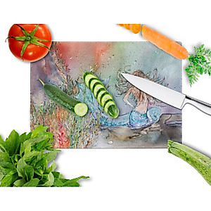 Caroline's Treasures 8972LCB Brunette Mermaid Water Fantasy Glass Cutting Board Large Decorative Tempered Glass Kitchen Cutting and Serving Board Large Size Chopping Board