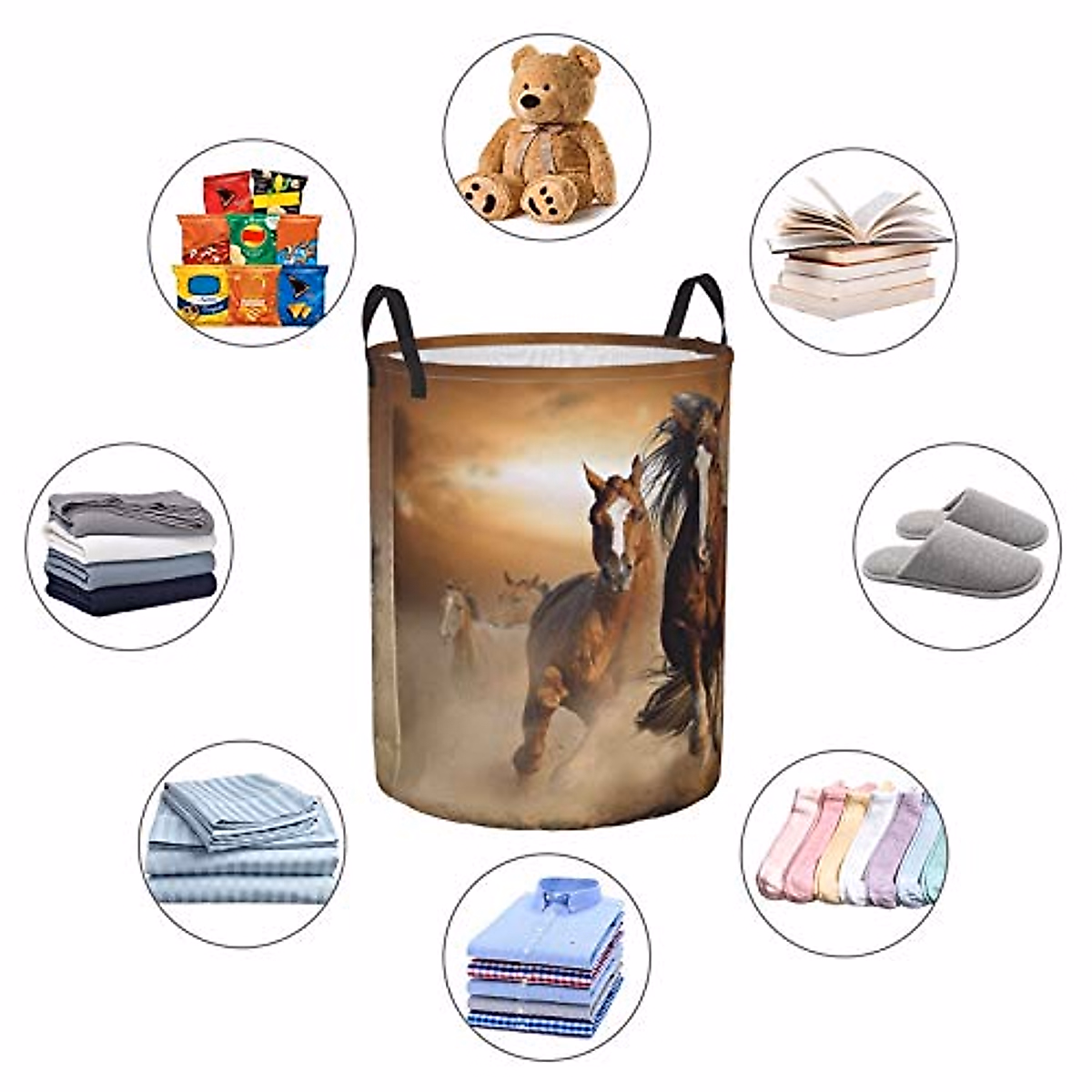 FeHuew Two Running Chestnut Horses Collapsible Laundry Basket with Handle Waterproof Fabric Hamper Laundry Storage Baskets Organizer Large Bins for Dirty Clothes,toys,Bathroom