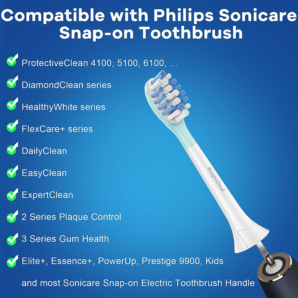 BrightDeal Replacement Heads for Philips Sonicare ProtectiveClean 4100 5100 6100 DiamondClean 9500 ExpertClean 7500 FlexCare HealthyWhite Electric Sonic Toothbrush C3 G3 W3 C2 G2 Brush, White, 6 Pack