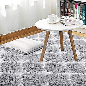 Merelax Fluffy Rug Modern Indoor Plush Bedroom Rug, Luxury Fuzzy Living Room Area Rug, Soft Geometric Moroccan Carpets for Boys Girls Kids Nursery Room 5x8, Grey