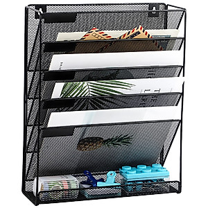 Easepres File Organizer Mesh 5-Tier Black Hanging File Organizer Vertical Holder Rack for Office Home