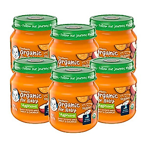 Gerber Organic for Baby 2nd Foods Veggie Power Baby Food Jar, Sweet Potato Apple Carrot & Cinnamon, Non-GMO & USDA Organic Pureed Baby Food, 4 OZ Glass Jar (Pack of 6)
