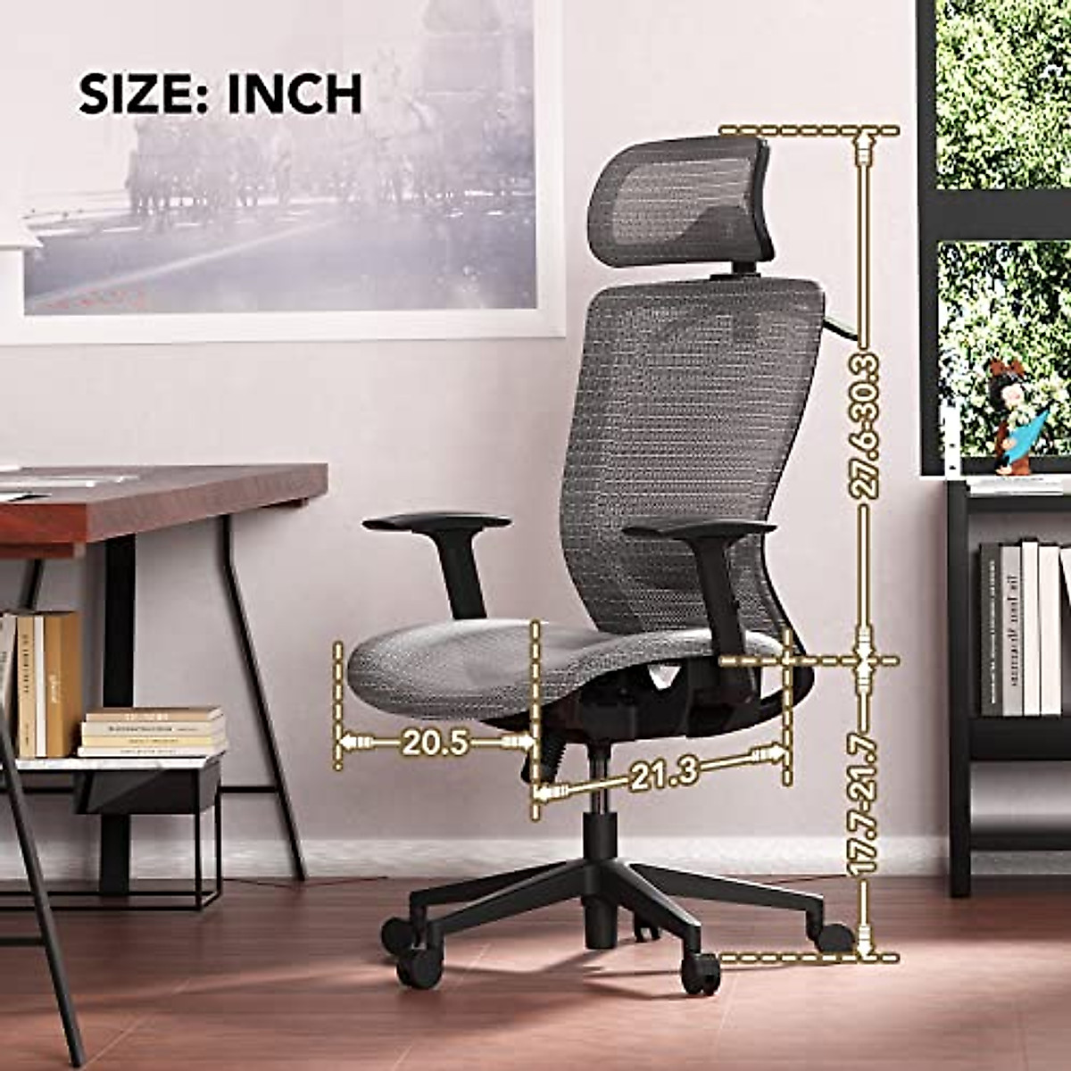 Ergonomic Office Chair Swivel Height Adjustable Computer Desk Chair Home Office Desk Chairs with Lumbar Support Gray