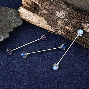 OUFER 14G Industrial Barbell 316L Stainless Steel Dragon Claw Natural Stone Industrial Barbell Piercing Jewelry Cartilage Earrings