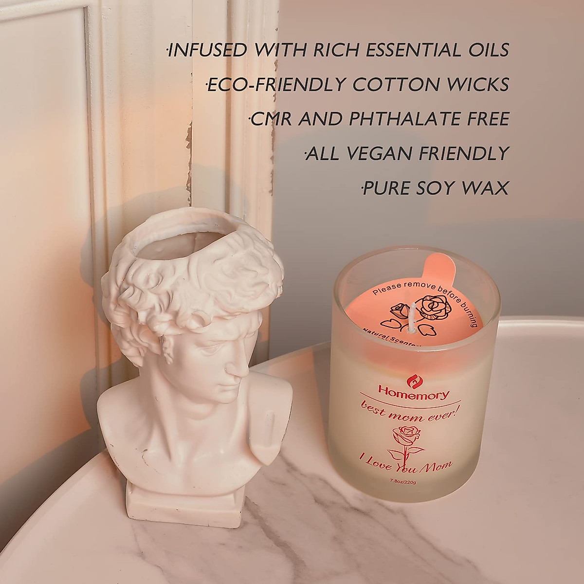 Mom Candle Rose Scented Candles for Women, Best Mom Ever Gifts, Natural Non-Toxic Soy Candles with Essential Oils, Aromatherapy Candle, Gifts for Mom, Jar Candle (Rose, Jasmine, Lavender & Lilac